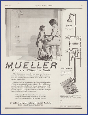 Vintage 1924 MUELLER Faucets Plumbing Shower Bathroom Art Décor 20's ...