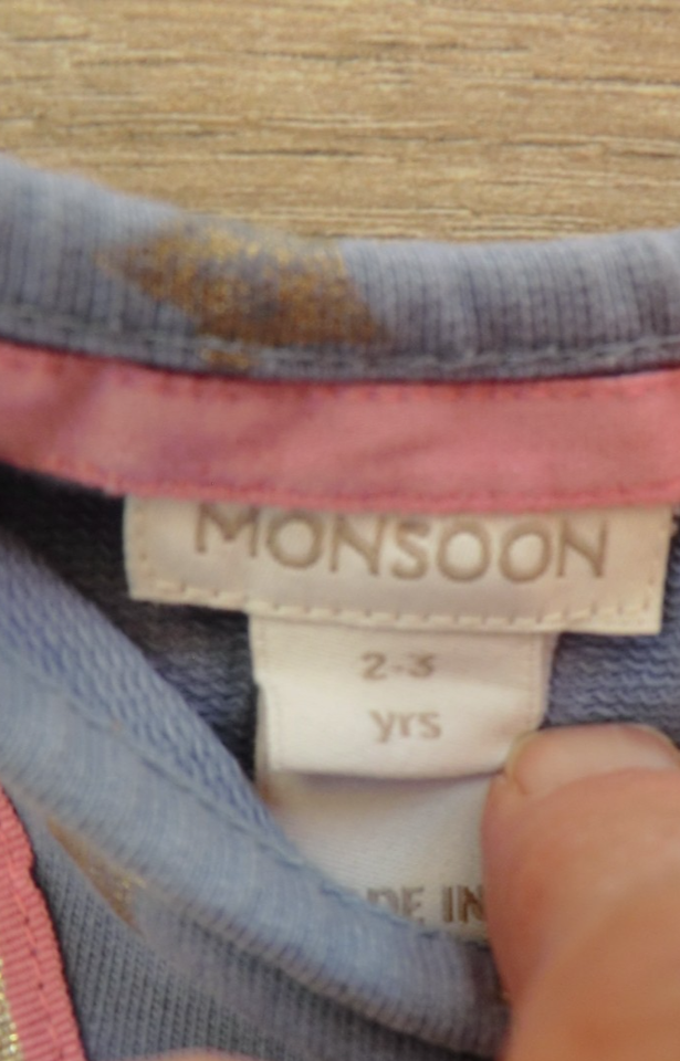 MONSOON cotton blue grey Easter bunny bag dress sequins gold stars Age ...