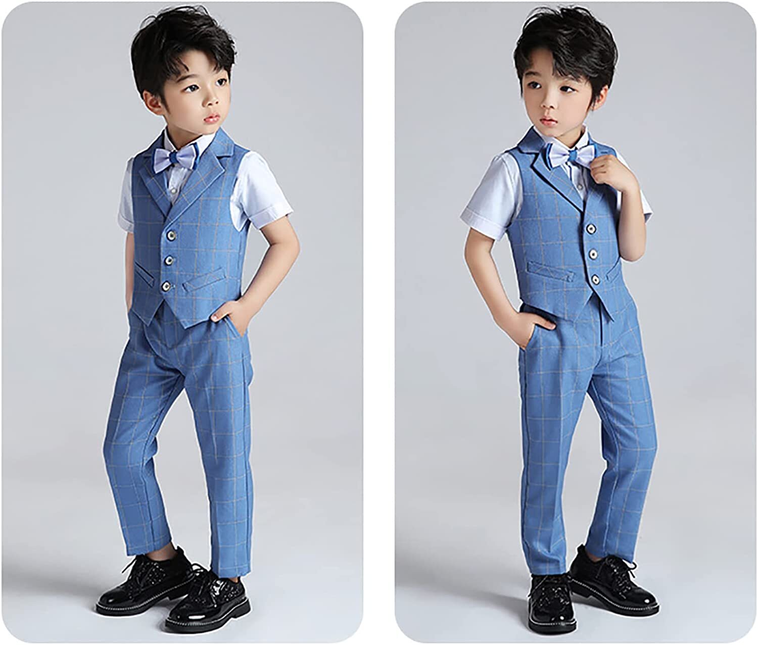 Boys Blue Suits Wedding Pageboy Party Prom 5 Piece Outfit Kids Tuxedos ...