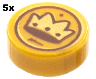 LEGO 5x CASTLE CROWN COIN TILE ROUND 1x1 Part #98138pb260 New from set ...