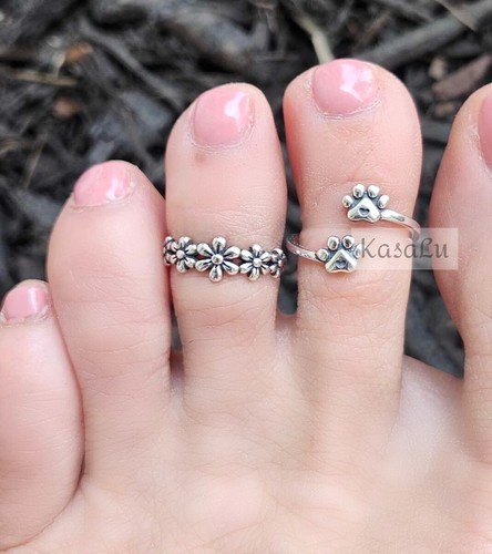 925 Flower Toe Ring Solid Sterling Silver Band Oxidized Toe Ring Adjustable | eBay