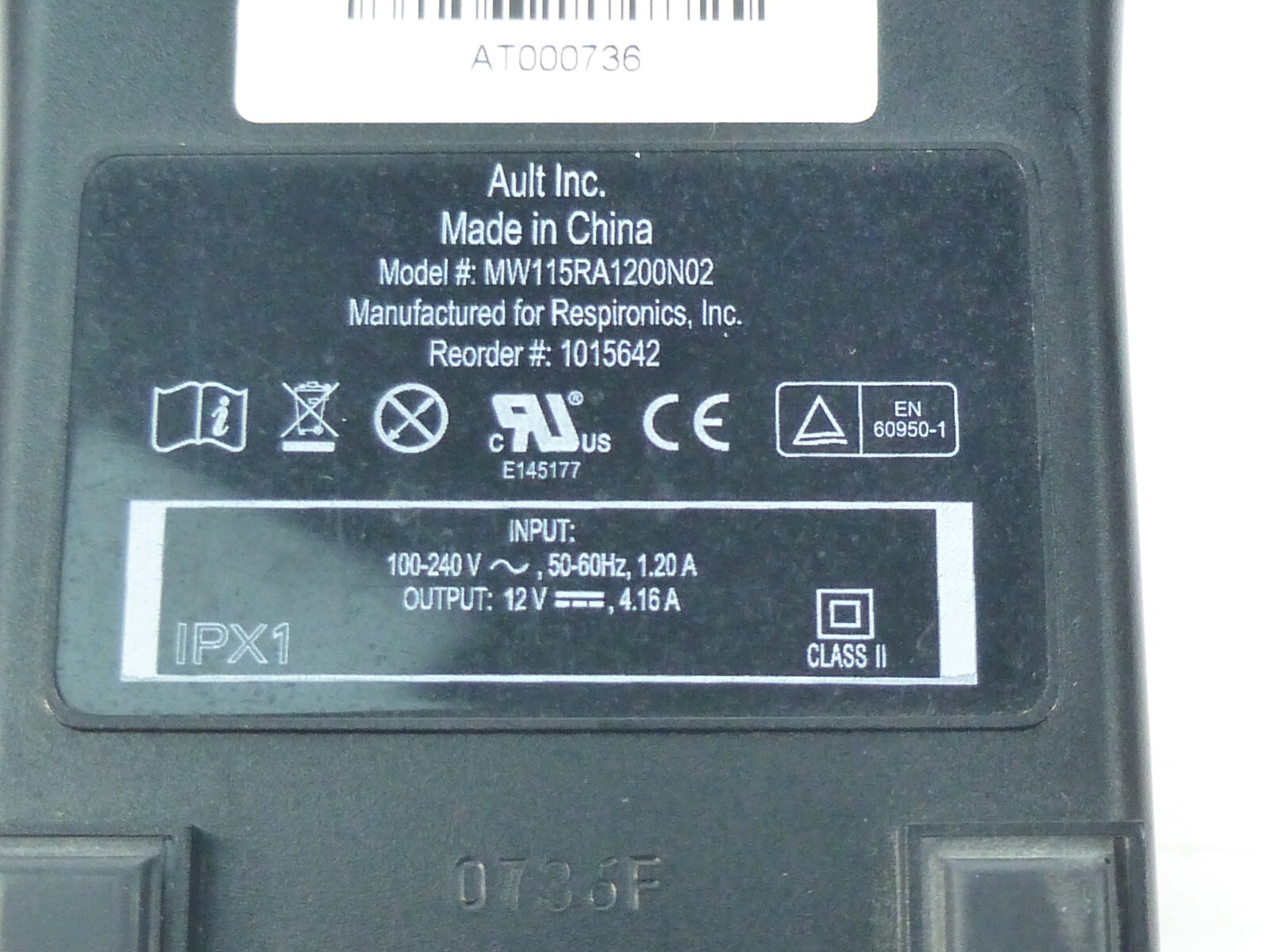 Genuine Respironics IPX1 Power Supply 12V AC Adapter - Tested and ...