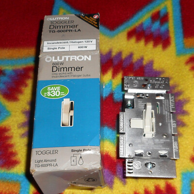 LUTRON 600W Dimmer Toggler Switch Light Almond Single Pole TG-600PR-LA ...