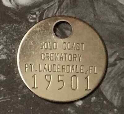 Vintage Crematory Toe Tag Token Funeral Metal ID Ft Lauderdale Florida ...