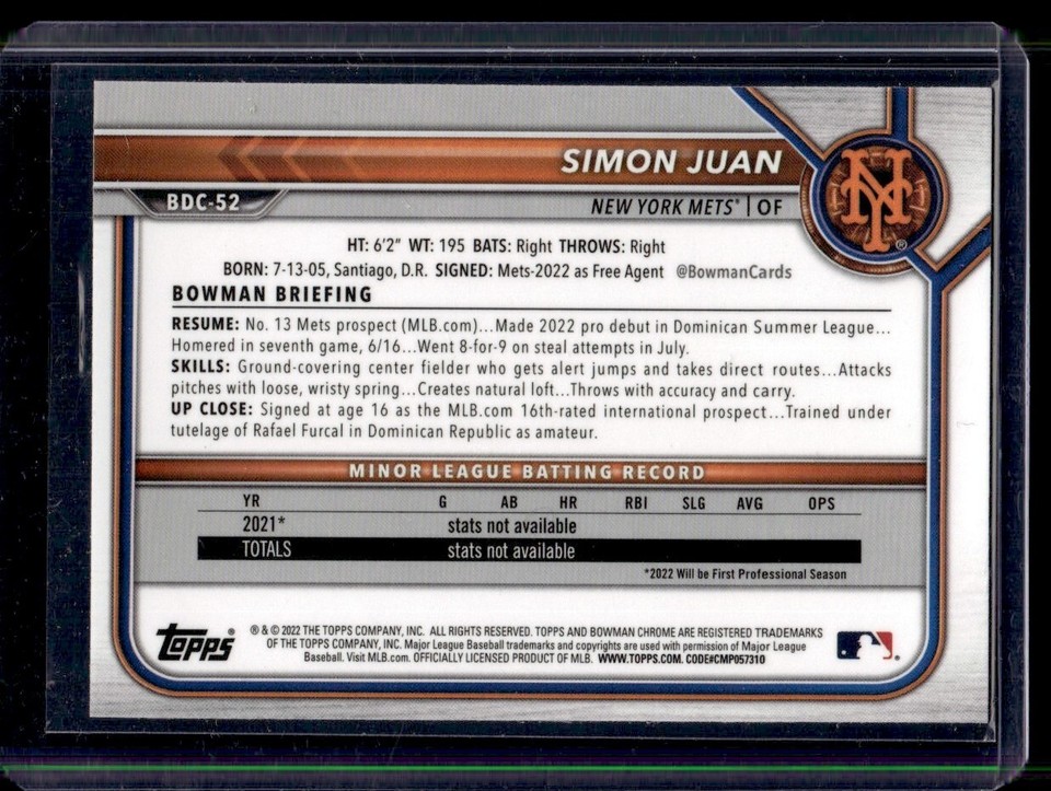 2022 Bowman Chrome RayWave Simon Juan New York Mets #BDC-52 | eBay