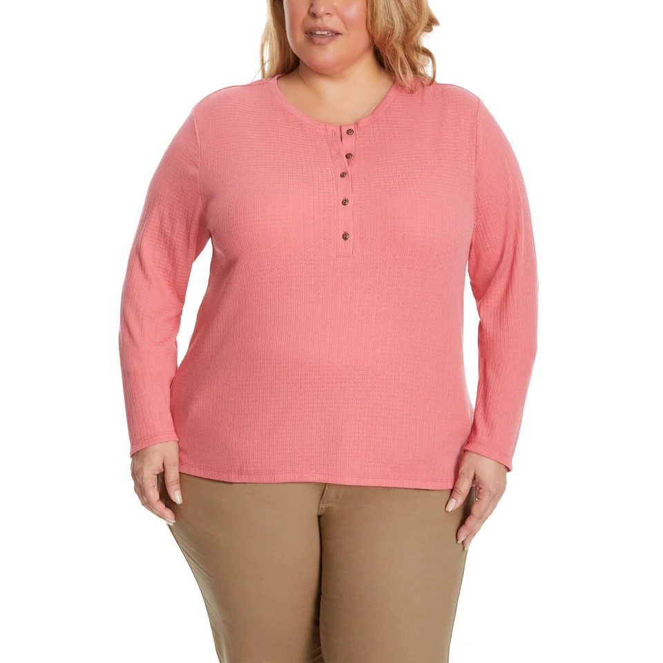 G.H. Bass Women’s Henley Long Sleeve Top Relaxed Fit High-Low Hem Tee ...