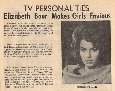 1972 TV ARTICLE ELIZABETH BAUR IRONSIDE & LANCER WESTERN TELEVISION ...