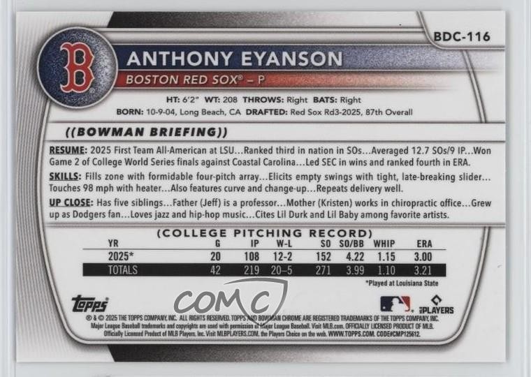 2025 Bowman Draft Chrome X-Fractor Anthony Eyanson #BDC-116 1to6 | eBay
