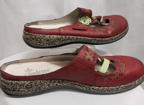 Rieker Sabots Red/Burgundy Comfort Anti-Stress Leather Shoes/Clogs ...