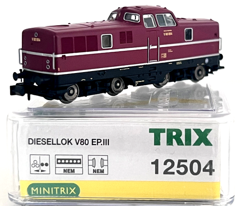 MINITRIX SPUR N Art.-Nr. : 12504 Diesellok V 80 004, rot, 4-achsig OVP ...