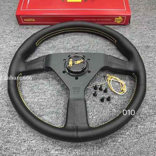 MOMO Veloce Racing V1 350mm Genuine Leather Sport Steering Wheel Yellow ...