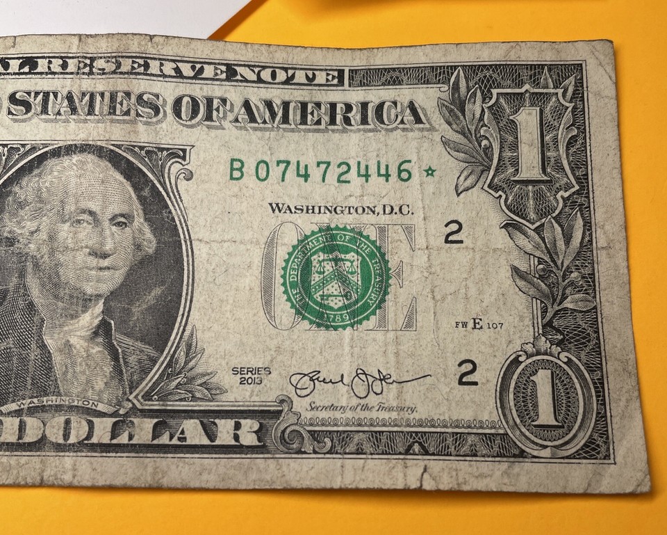 2013 B Duplicate Print Error $1 B 08286763* FW Fancy Serial Numbers ...