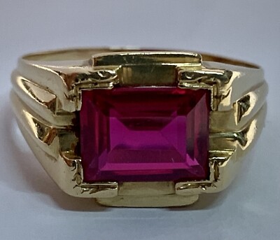 Men’s Ruby Ring lab-created Ruby, Solid 18k+ Yellow Gold Estate,Vintage ...