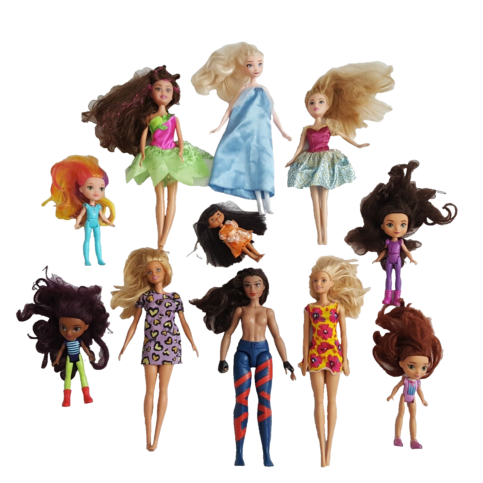 11 Mixed Dolls Lot Barbie Various 7 Mattel, 2 ZURU, 1 Disney, 1 Marvel ...