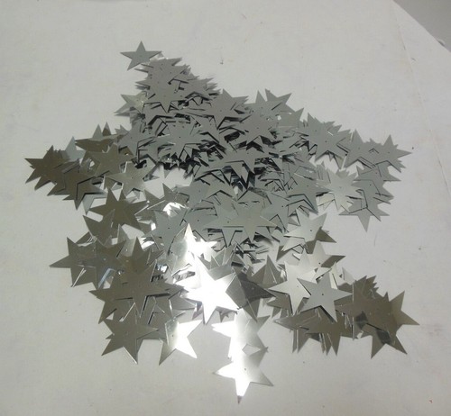 lot of over 100 silver colored star spangles sew 1 3/4" wide metallic ...