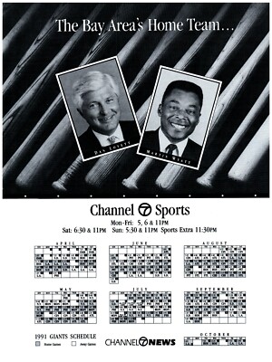 1991 Channel 7 Sports Print Ad, Bay Area Giants Schedule Dan Lovett ...
