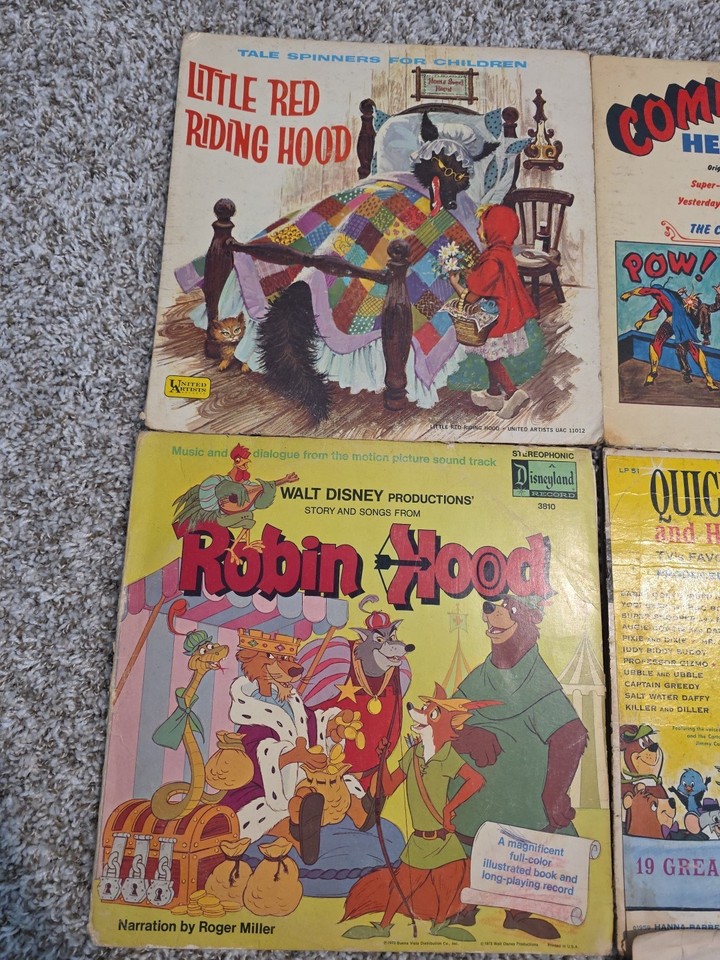 8 Vintage Children's 45 RPM Bambi, Robin Hood, Little Red Riding Hood ...