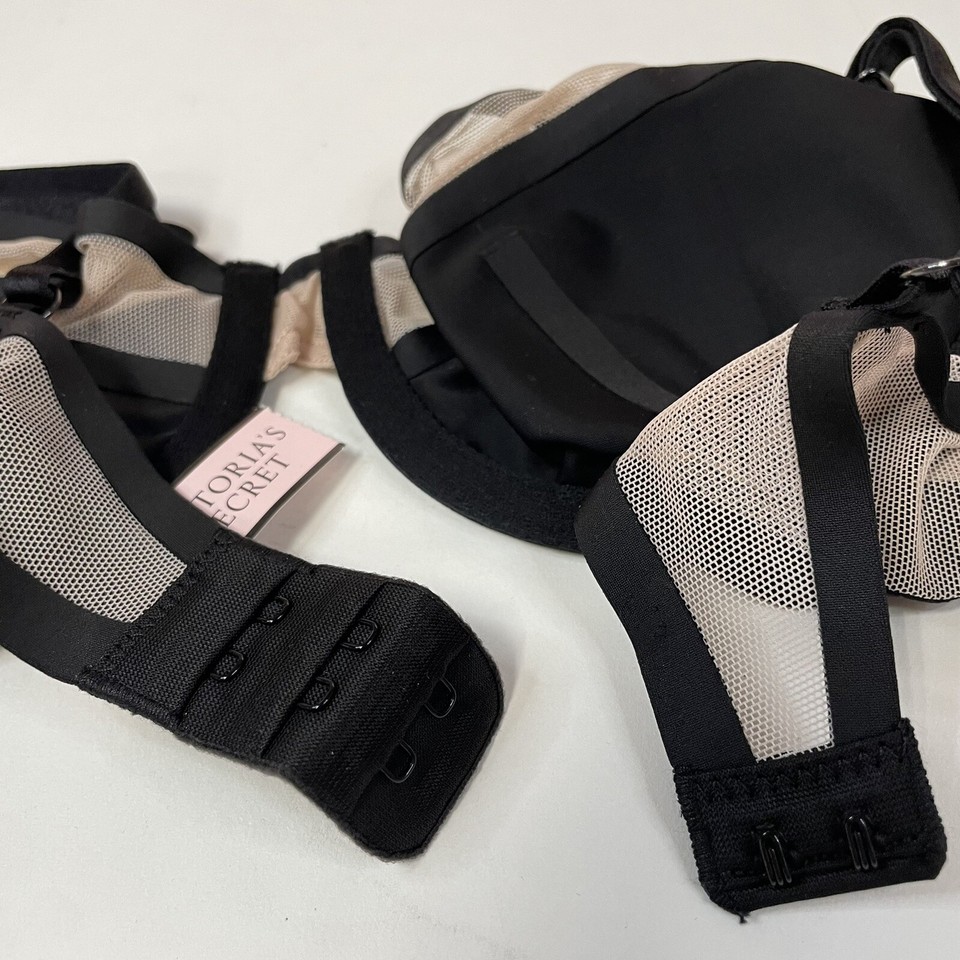 NEW Victorias Secret 32C Unlined Demi Bra Black Beige Mesh Sheer #0736 ...