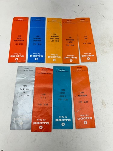 9 PACTRA 1:24 SCALE SLOT CAR RACING CARS BODY INSERT CARDS J2X BRM ...