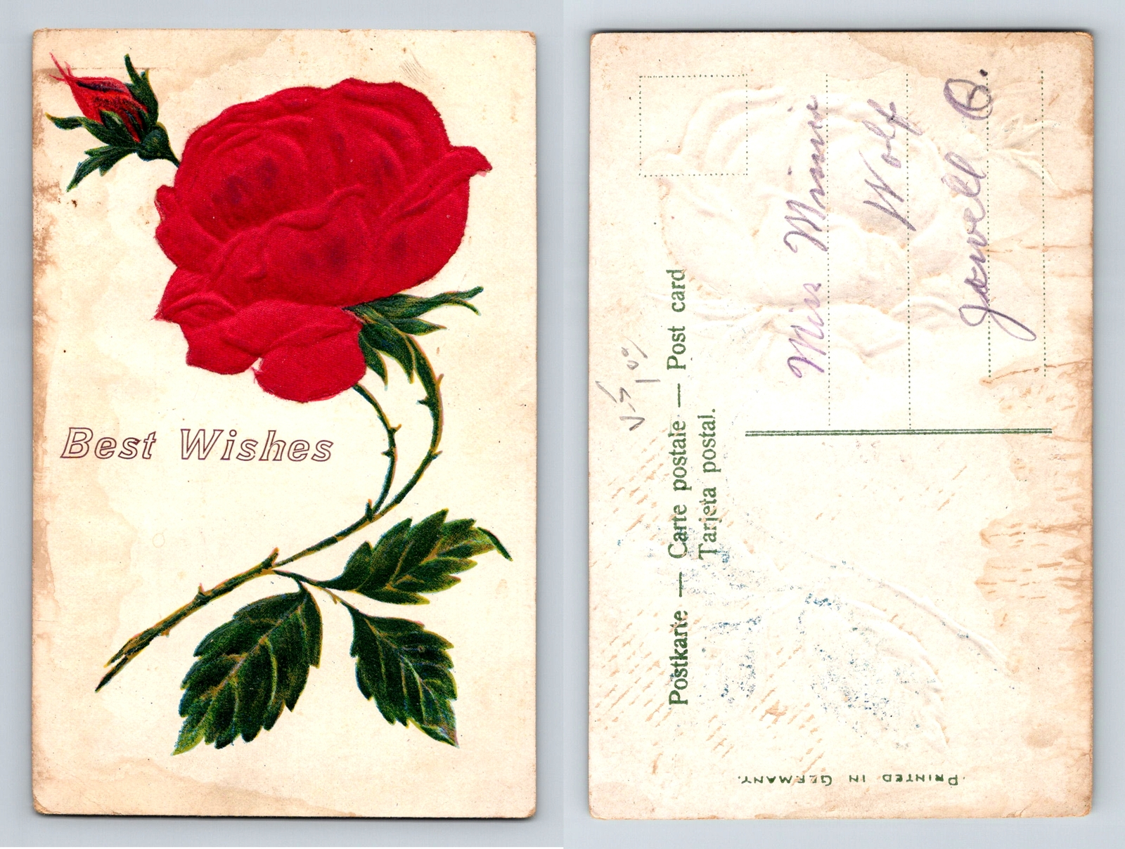 Best Wishes Postcard Red Rose Divided Back Embossed | eBay