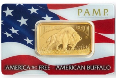 1 oz Gold Bar PAMP America The Free American Buffalo .9999 Fine Bar In ...