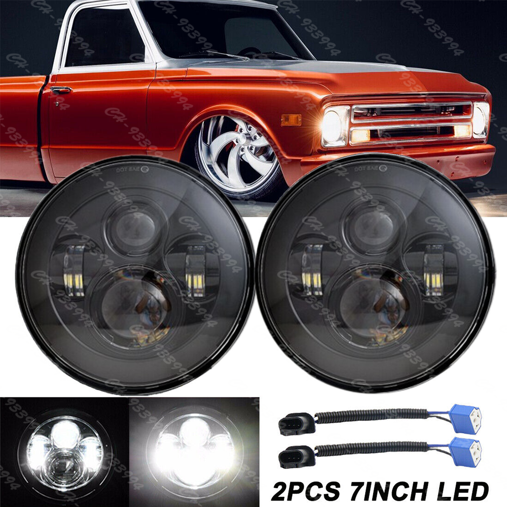 2x Chrome 7Inch Round Led Headlights Hi-Lo For Chevy C10 C20 G10 G20 ...