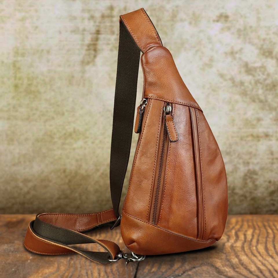 Genuine Leather Sling Bag for Women Men Sling Backpack Purses Crossbody ...