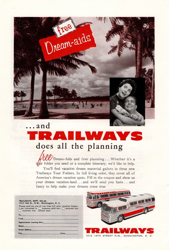 TRAILWAYS BUS Travel Vacation Transportation 1956 Magazine Print ...