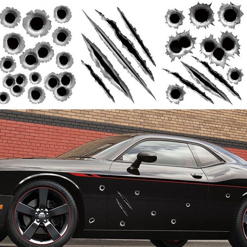 3D Funny Bullet Hole Car Decals Motorcycle Scratch Car Stickers ...