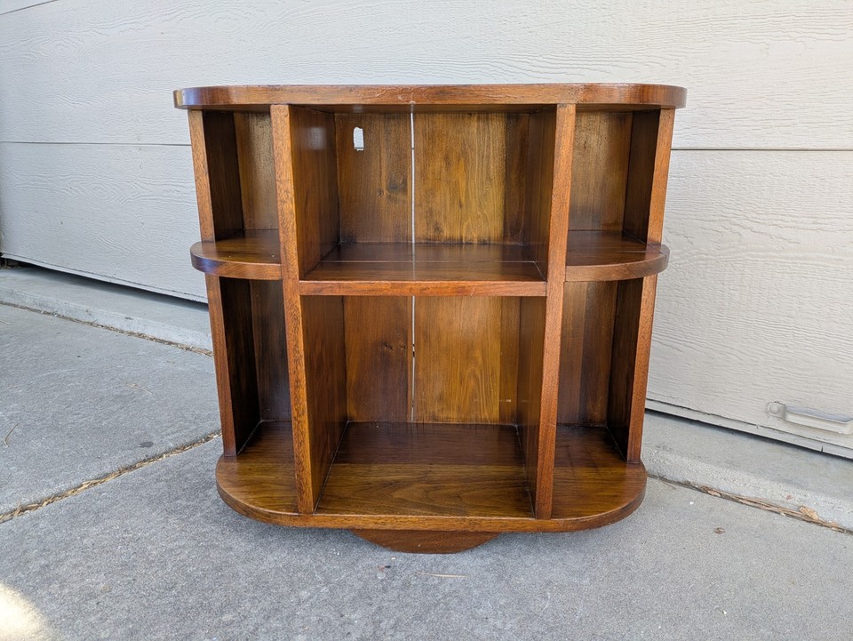 Vintage Mid Century Modern Art Deco Open Bookcase Shelf Table Half Moon ...