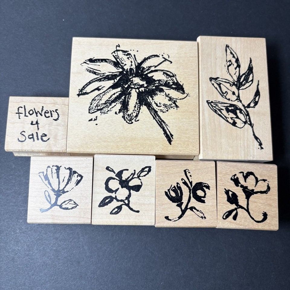 Art Impressions Hand Drawn Flower LOT of 7 Leaves Daisy For Sale Rubber ...
