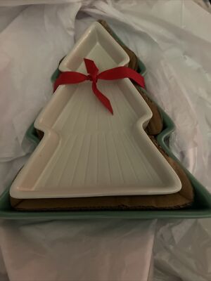 Hallmark Christmas Tree Shaped Nesting Serving Plates Candy Nuts Snacks ...