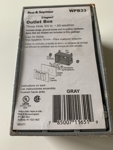 Pass & Seymour All-weather Outlet Box Three Hole 3/4 Inch WPB33 NOS | eBay