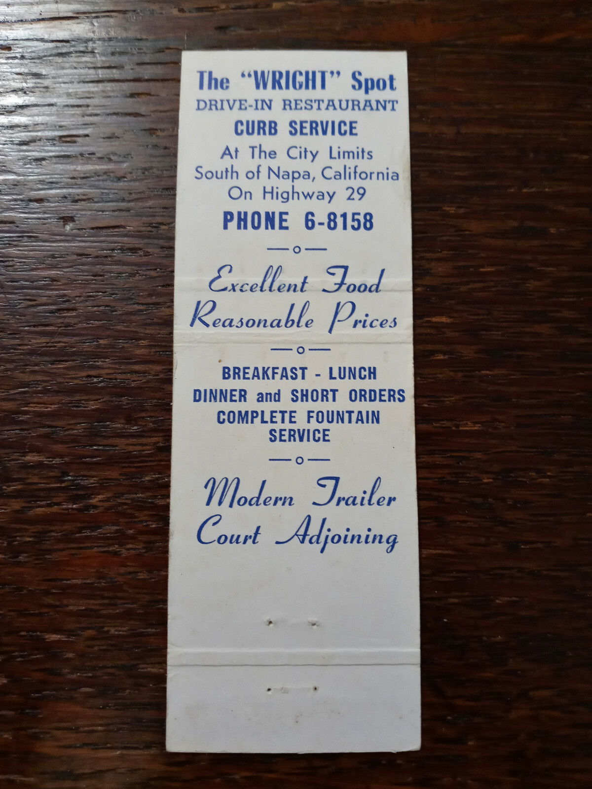 Vintage Matchcover: The Wright Spot Restaurant, Napa-Vallejo, CA | eBay