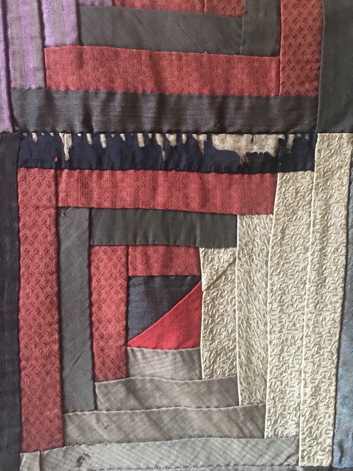 Antique Primitive Farmhouse Log Cabin Quilt ~ Red Black Blue Green ...