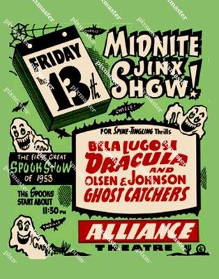 MIDNIGHT SPOOK SHOW DRACULA 1953 ALIANCE MOVIE THEATRE 11X14 FRIDAY ...