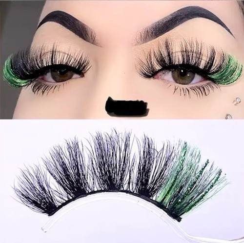 5D 100% Mink Soft Long Natural Thick False Eye Lashes Green Glitter | eBay