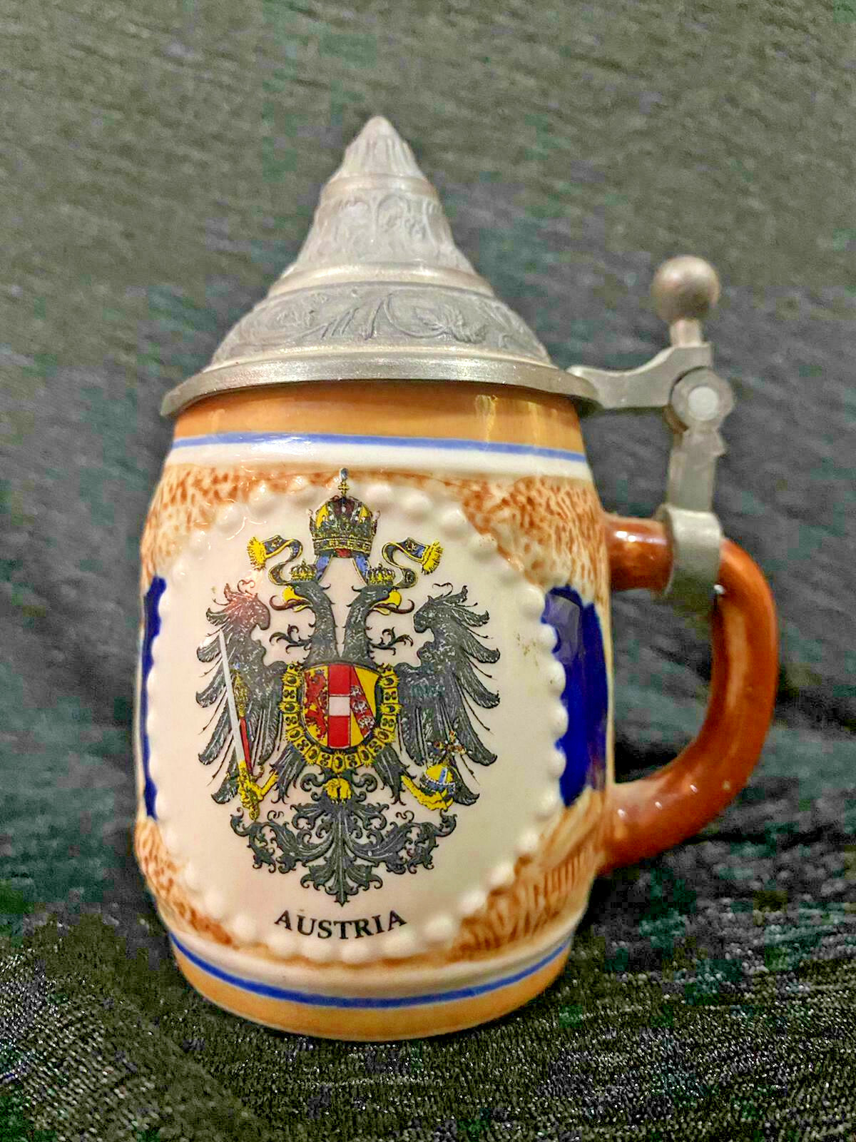 Antique Porcelain Cup Tin Goblet schnapps Lid Austria Stamp Austria ...