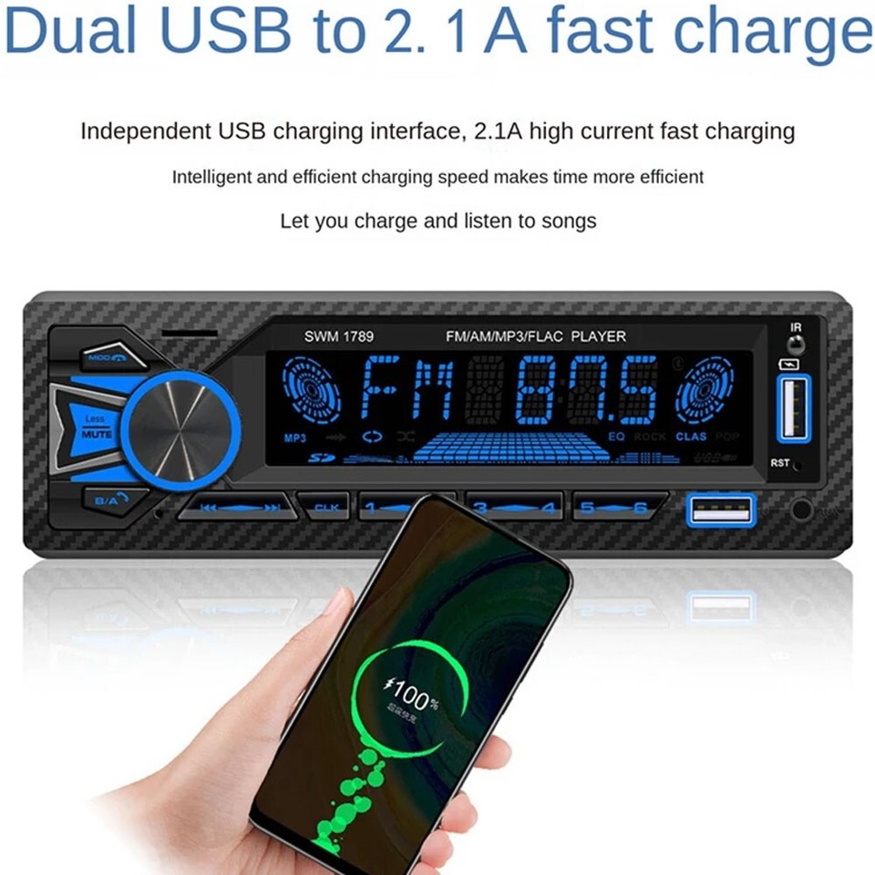 Single 1 DIN Car Stereo Radio Bluetooth MP3 Player AUX USB AM FM Audio ...