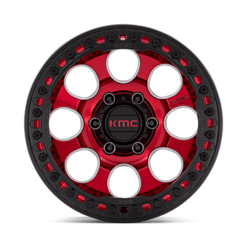 17X9 KMC KM237 RIOT BEADLOCK 6X5.5 -38MM CANDY RED WITH BLACK RING (4 ...