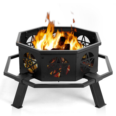 35"Octagonal Fire Pit Outdoor Fire Pit Wood Burning Firepit Bonfire ...