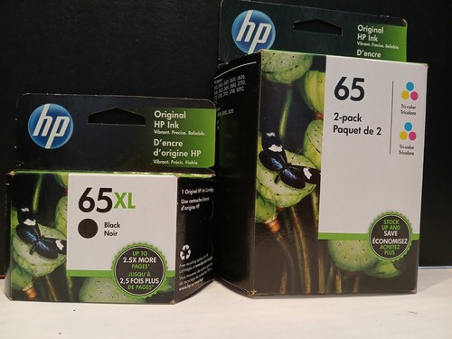 HP ORIGINAL INK 65 2-PACK TRI-COLOR AND 65XL BLACK. | eBay