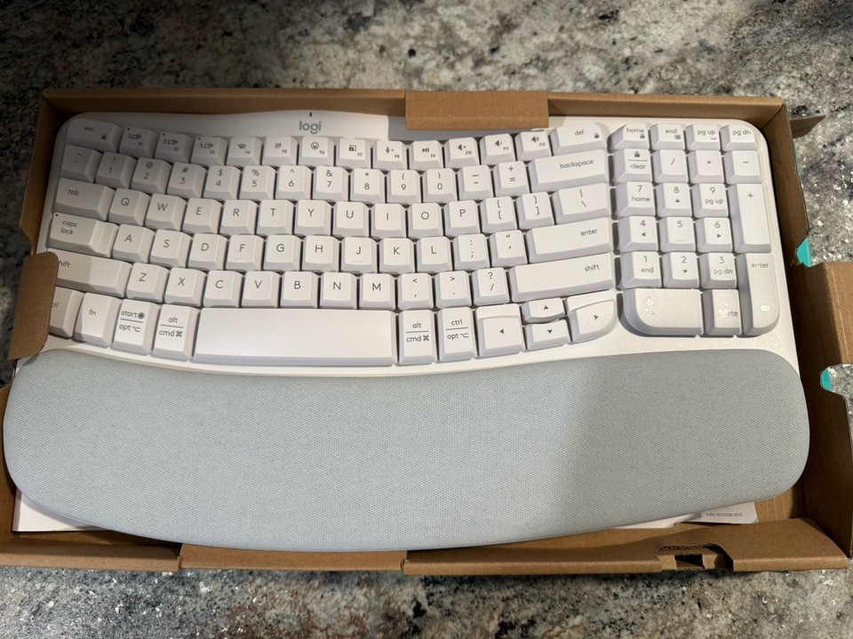 Logitech Wave Keys Wireless Ergonomic Keyboard White Bluetooth Logi ...
