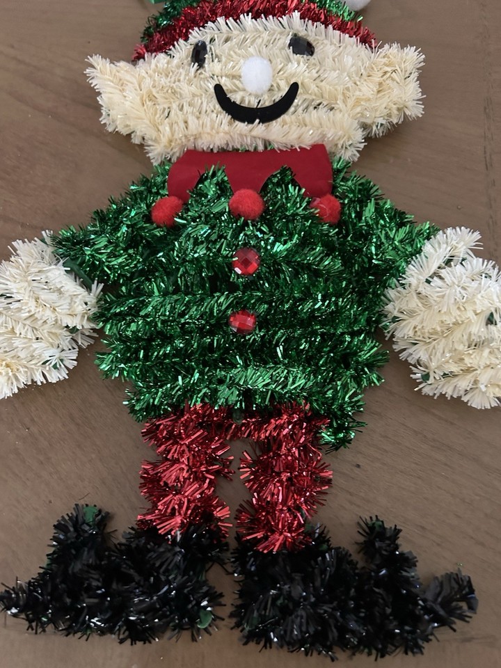 Vintage Christmas Elf Wall Hanging Decorations Made Of Tinsel 15" High ...