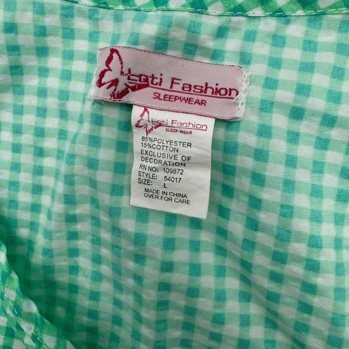 TOTI FASHION Women Large Vintage Green White Gingham Check Nightgown ...