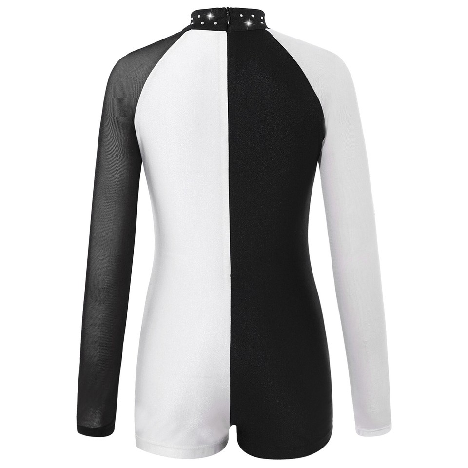 AU Girls Dance Unitard Gymnastics Leotards Mesh Long Sleeve Activewear ...