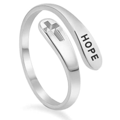 S925 Sterling Silver HOPE Religious Cutout CROSS Ring Open & Adjustable ...
