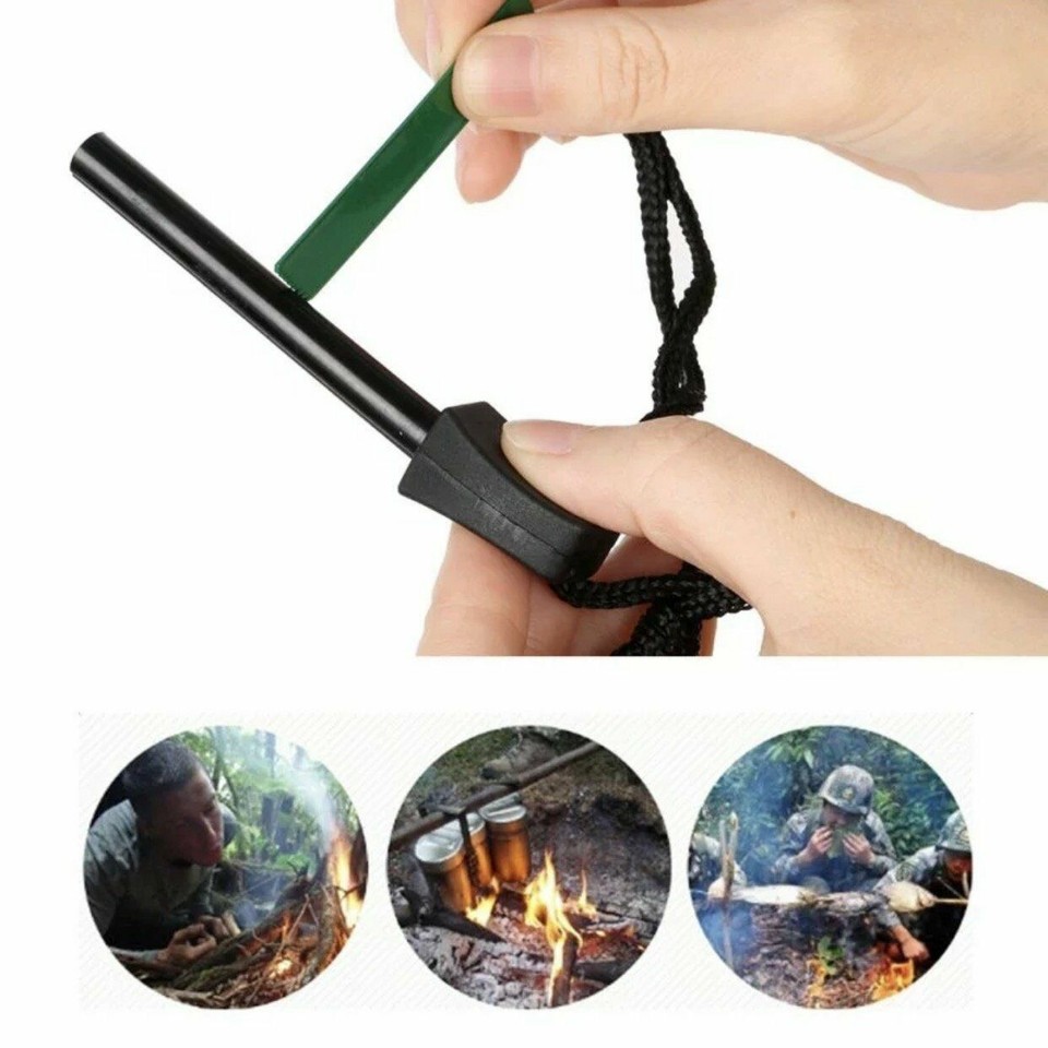 Emergency Fire Starter Magnesium Flint Stick Lanyard Striker Survival ...