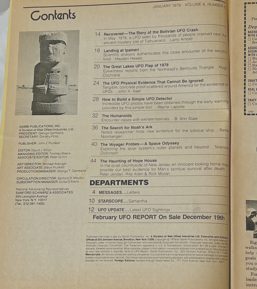 Jan. 1979 UFO Report Magazine BLACK HOLES-Noah's Ark-Bigfoot-UFO Base ...