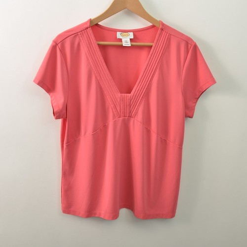 Talbots T-Shirt Womens XL Pink Rayon Polyester Spandex Short Sleeve V ...